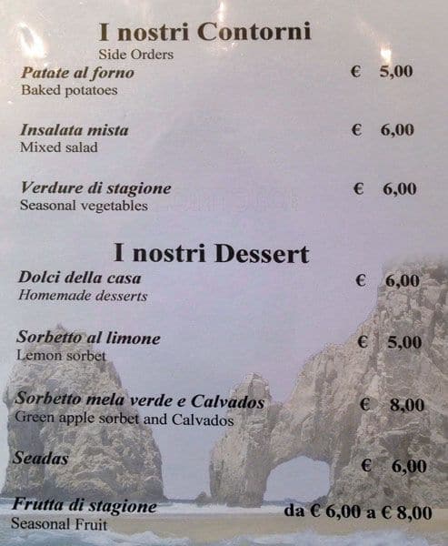 Menu at OSTERIA LA CALA Ristorante di Pesce - Ristorante Sardo, Milan