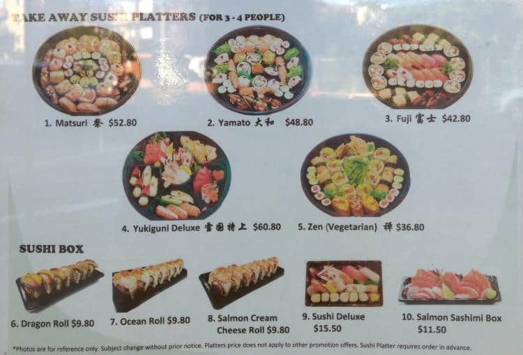 Menu at Yukiguni restaurant, Cabramatta
