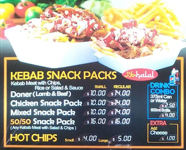 Menu at Toros Kebab restaurant, Rockdale