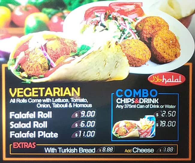 Menu at Toros Kebab restaurant, Rockdale