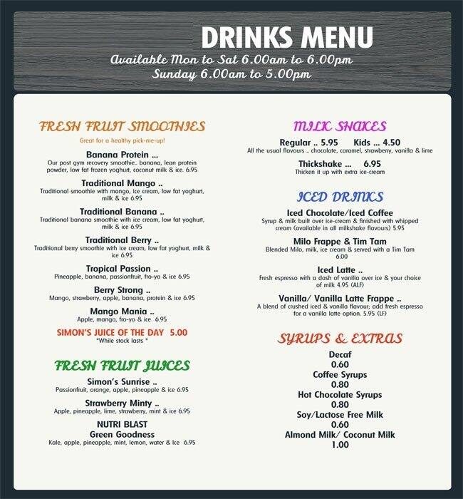 Menu at Simon's Gourmet Gallery cafe, Indooroopilly, 10/620 Moggill Rd