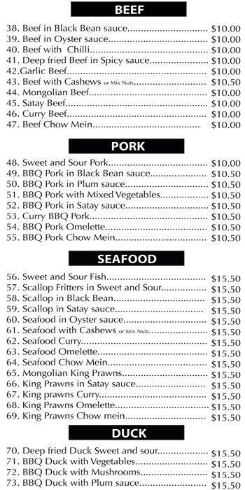 Menu at 168 Thai Chinese fast food, Albury