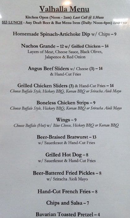 Menu at Valhalla NYC pub & bar, West New York, 815 9th Ave