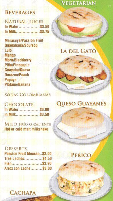 Menu at Brasas Arepas & Grill restaurant, Charlotte, Old Pineville Rd
