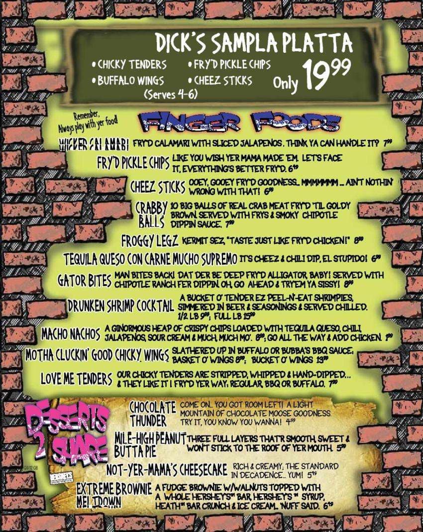 Menu At Dicks Last Resort Pub And Bar Gatlinburg