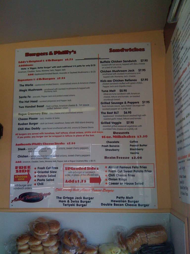 Eddy's Almost Famous Burgers Menu - Urbanspoon/Zomato