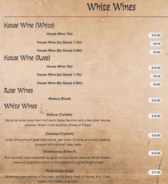 Menu at Cappadocia restaurant, London, London Road