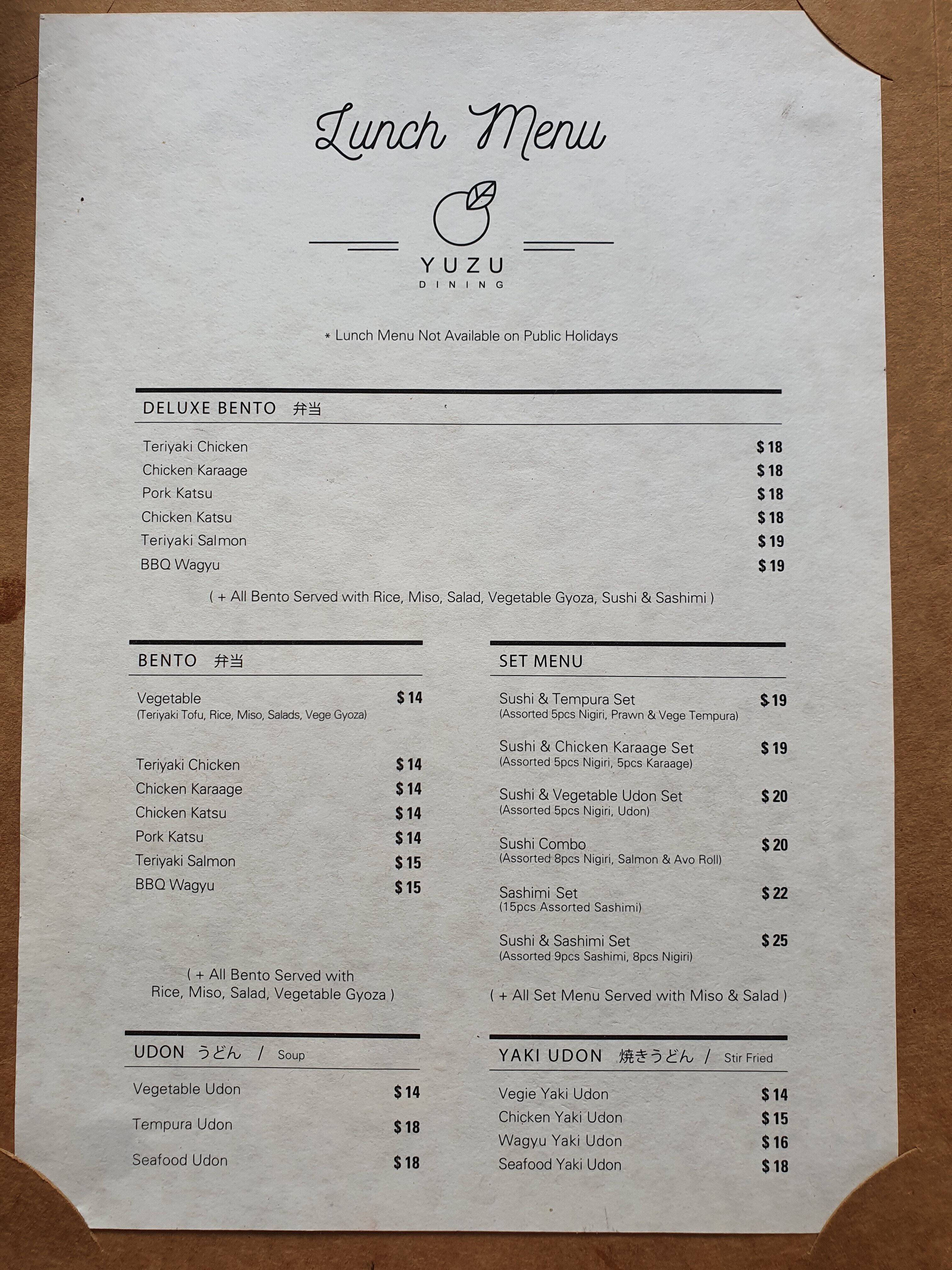 Menu at Yuzu North Strathfield restaurant, North Strathfield