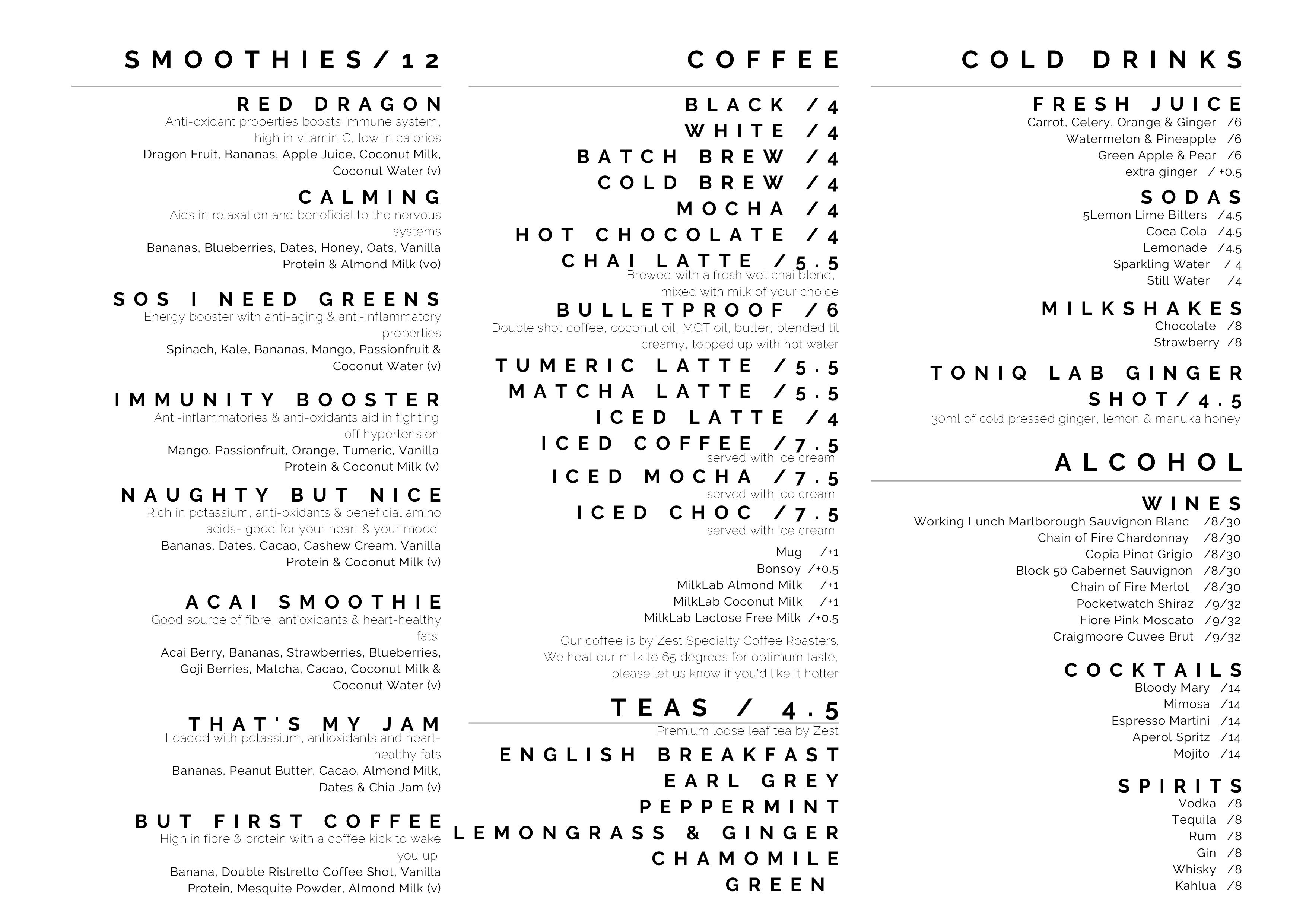 Menu at SOS Cafe, South Yarra