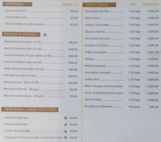 Menu of Dusk Miller Confectionery, Jubilee Hills, Hyderabad