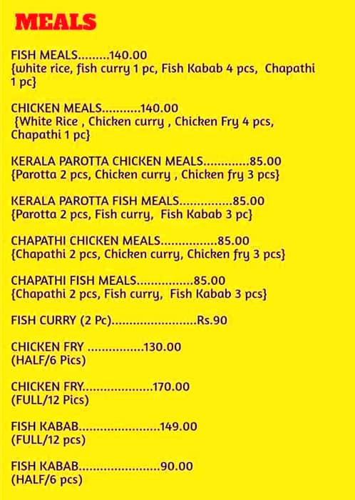 Menu of Fish Hut, New BEL Road, Bangalore