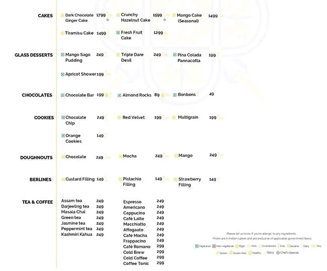 Menu of Amarela - The Yellow House IHCL Seleqtions, Anjuna, Goa