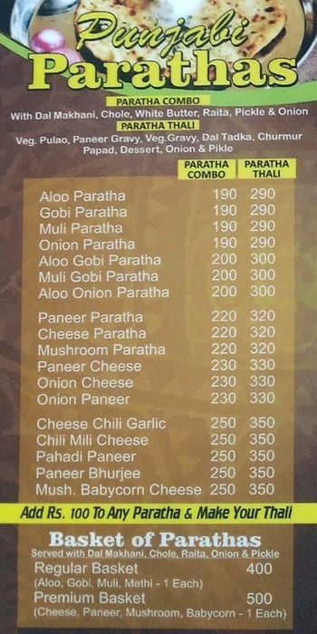 Only Parathas Menu, Menu for Only Parathas, Majiwada, Thane West, Thane ...