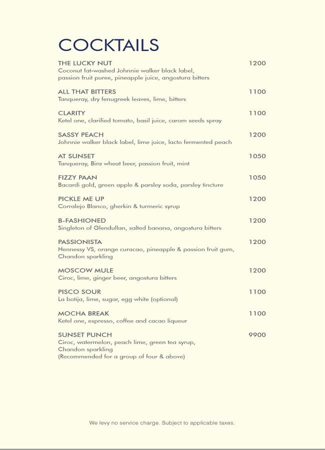 Menu at AER, Mumbai, 1/136