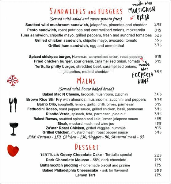 Menu at Barrio, Mumbai, Panch Marg