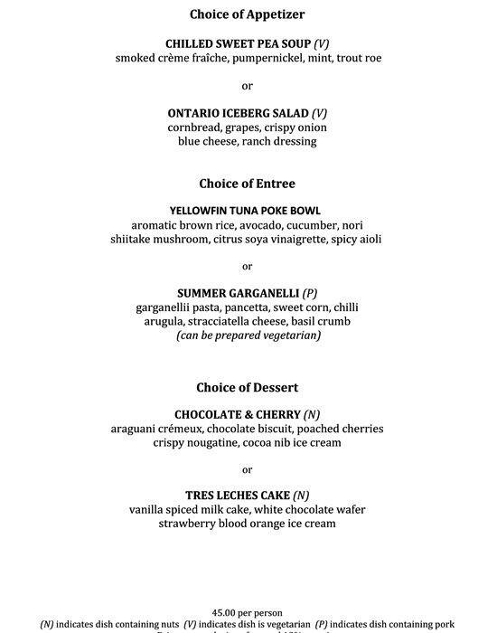 Menu at Shangri-La Toronto restaurant, Toronto