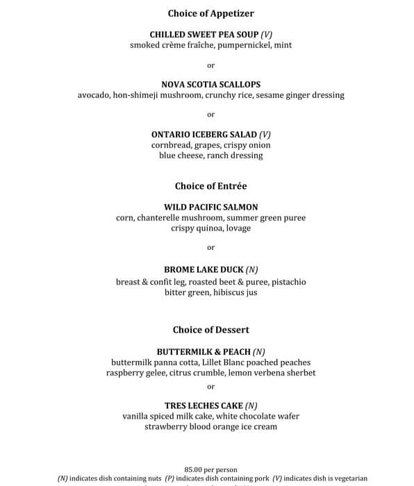 Menu at Shangri-La Toronto restaurant, Toronto