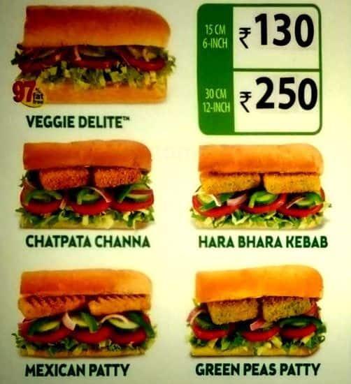 Subway Menu, Menu for Subway, Infocity, Gandhinagar - Zomato