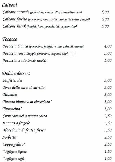 Menu da San Carlo ristorante, Milano, Via Andrea Solari