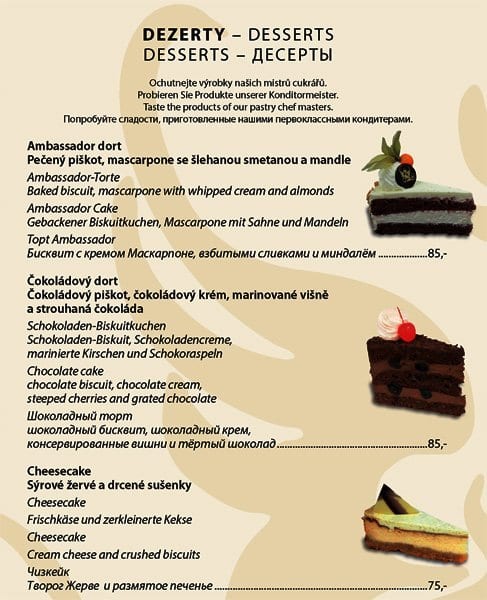 Menu at Grand Café - Grand Hotel Ambassador cafe, Karlovy Vary