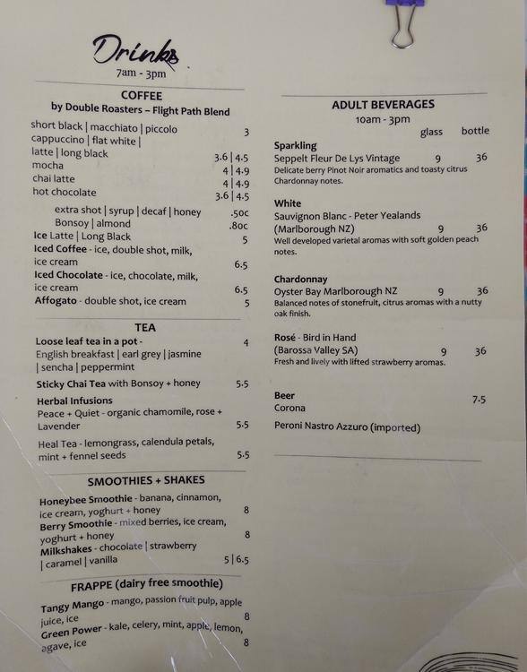 Menu at Bronze Kiosk restaurant, Mona Vale