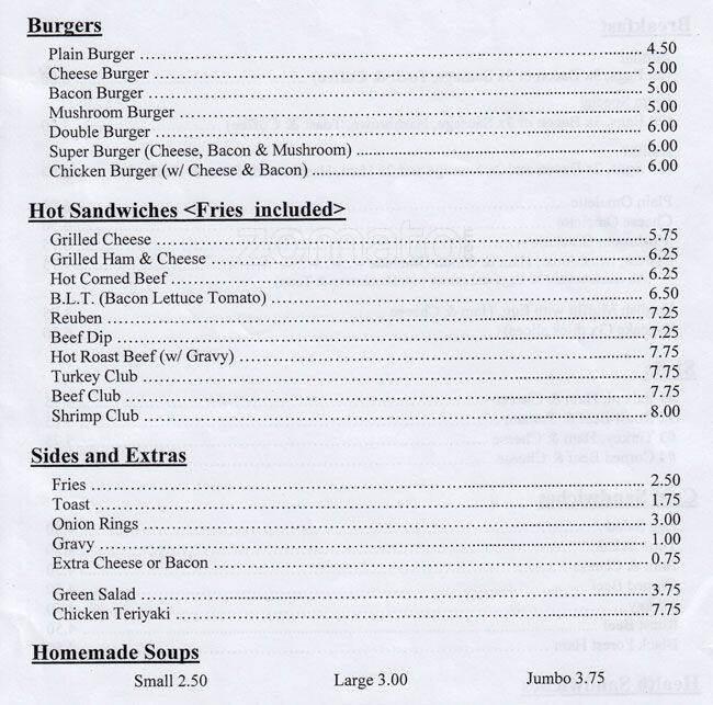 Menu at Port Kells Cafe, Surrey