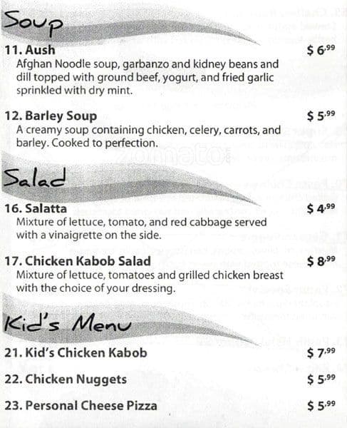 Menu at Pamir Restaurant, Dublin