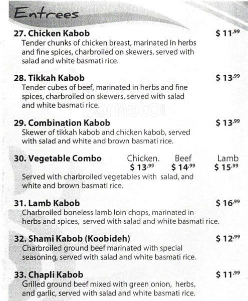 Menu at Pamir Restaurant, Dublin