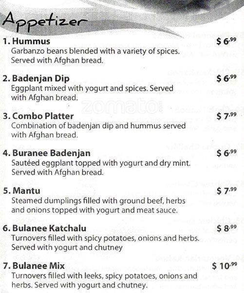 Menu at Pamir Restaurant, Dublin