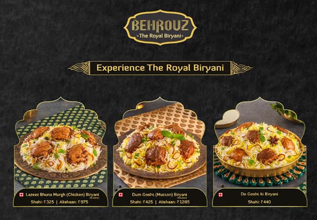 Menu at Behrouz Biryani Mehdipatnam, Hyderabad