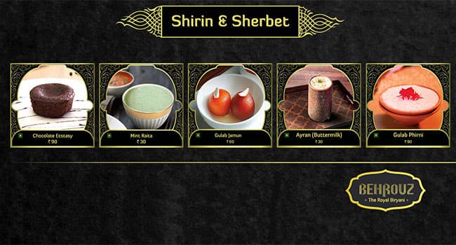 Menu at Behrouz Biryani, Hyderabad, 9-1-101