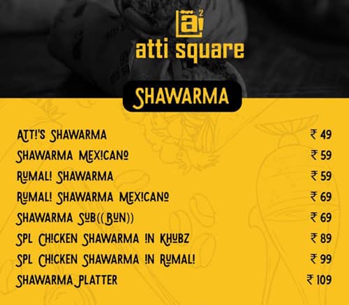 Menu of Atti Square, Palavakkam, Chennai