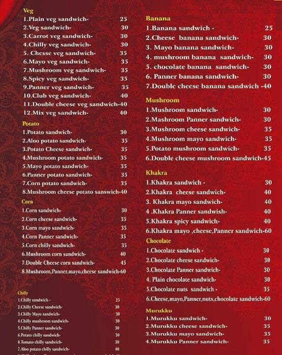 Menu at Healthy sandwich square, Chennai