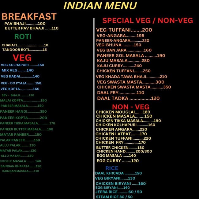 Menu of Swasta Masta Chinese And Family Restaurant, Veer Sawarkar Nagar ...