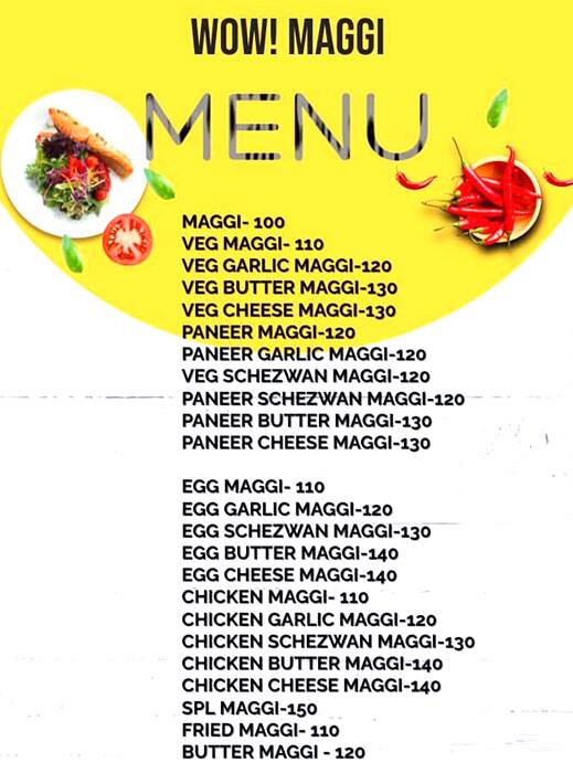 Menu of Wow Maggi, Jeedimetla, Hyderabad