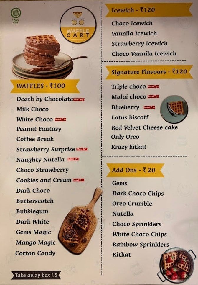 Menu of Waffle Cart, Navallur, Chennai