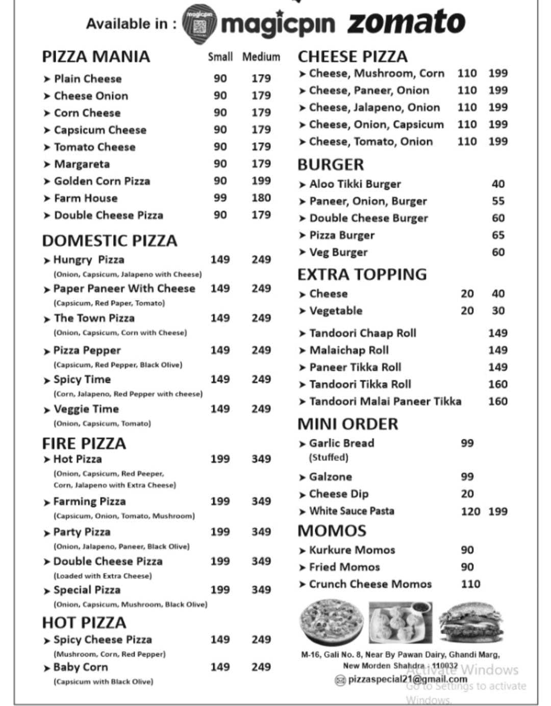 Menu of The Pizza Point, Vivek Vihar, New Delhi
