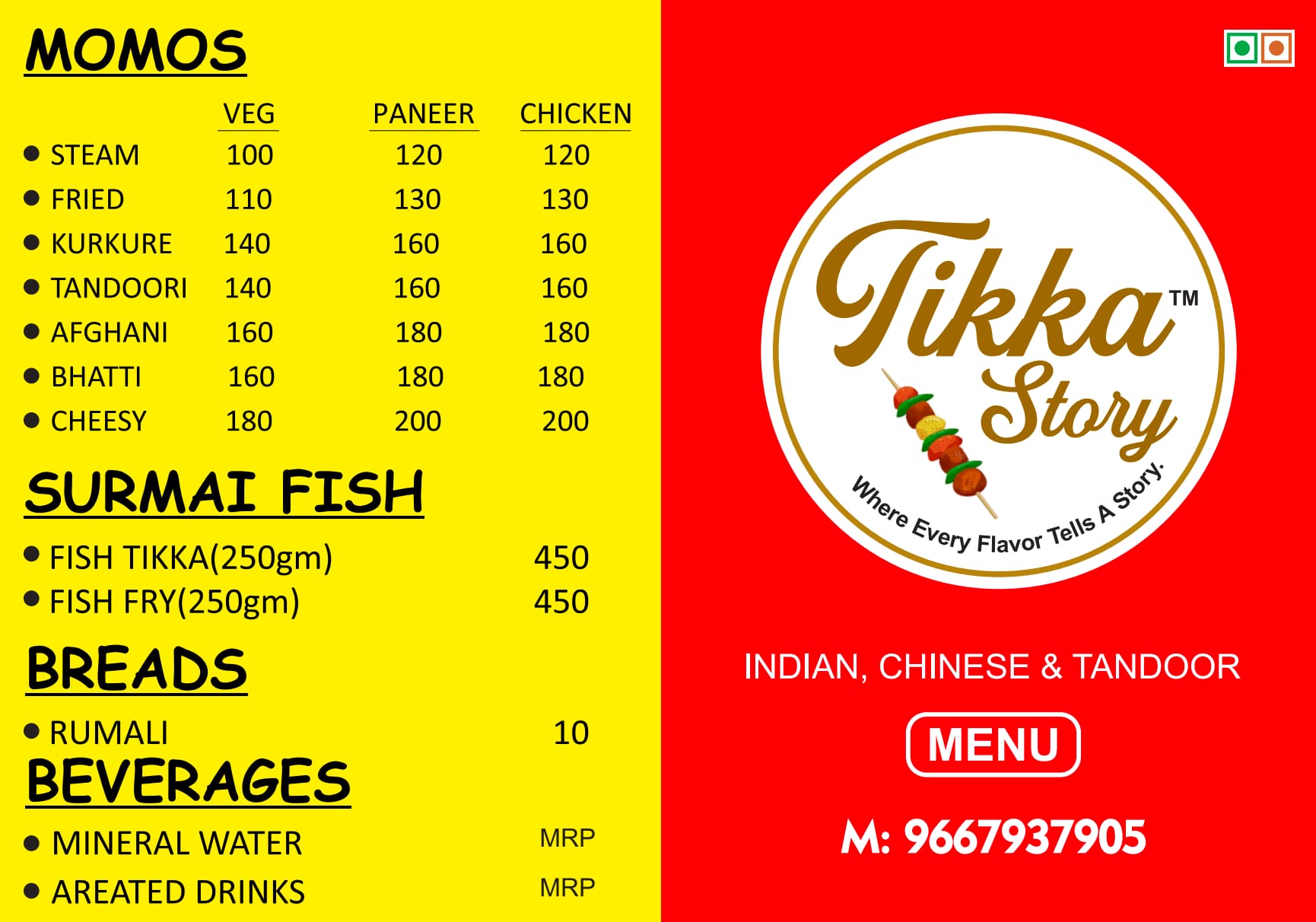 Menu of Tikka Story, Tilak Nagar, New Delhi
