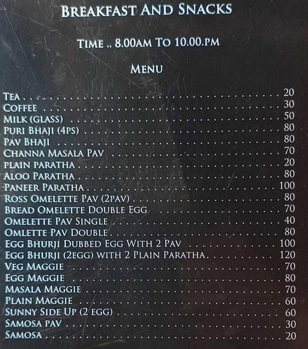 Menu of Welcome Fast Food, Anjuna, Goa