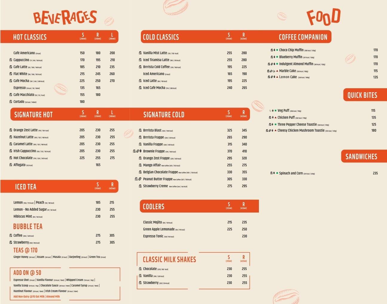 Menu of Barista Coffee, Mall Road, Kanpur