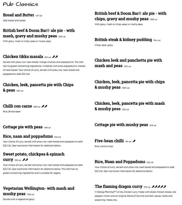 Menu at The Moon Under Water -JD Wetherspoon pub & bar, Watford, 44 High St