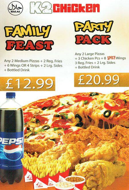 Menu at K2 Chicken restaurant, London