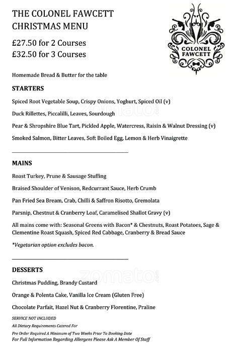 The Colonel Fawcett Menu, Menu for The Colonel Fawcett, Camden Town ... The Colonel Fawcett Menu, Menu for The Colonel Fawcett, Camden Town ...
