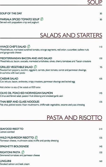 Menu at Vivace Restaurant & Show Kitchen, Sandton, Corner Rivonia Road