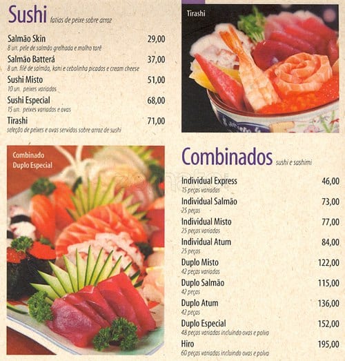 Carta de Restaurante Japonês - HANABI RESTAURANTE, São Paulo, Av. Dr ...