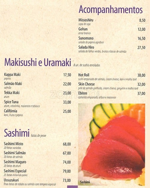 Carta de Restaurante Japonês - HANABI RESTAURANTE, São Paulo, Av. Dr ...