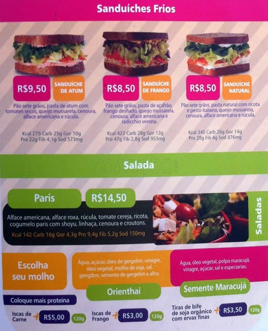 Menu em Saúde no Copo restaurante, Porto Alegre, Av. Praia de Belas