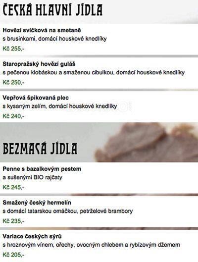 Menu at Pilsen Restaurant Prag, Prague