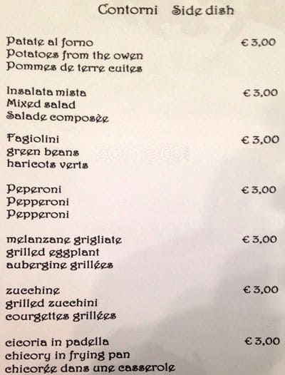 Menu da Green Bar, Roma, Circonvallazione Trionfale