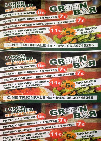 Menu da Green Bar, Roma, Circonvallazione Trionfale